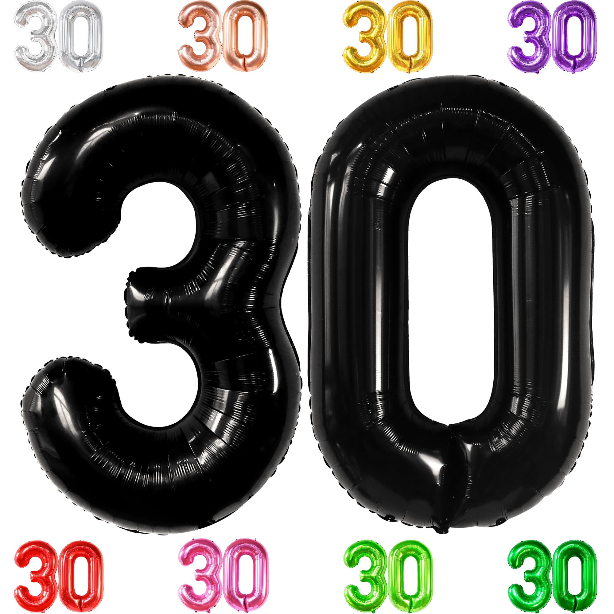 Katchon, Black 30 Balloon Numbers - 40 Inch | Black 30th Birthday Ball ...